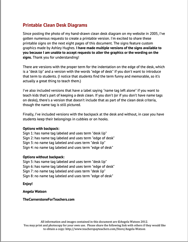 Clean Desk Anchor Chart: Mini lesson + printables for teaching desk or ...
