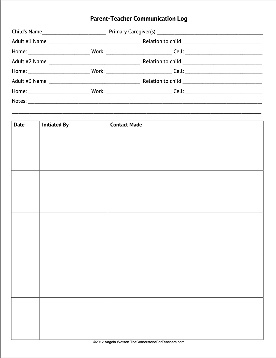 FREE Parent-Teacher Communication Log: Forms for Documenting Phone Cal ...