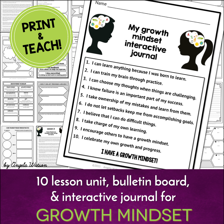 Growth Mindset 10-Lesson Unit, Bulletin Board, and Interactive Journal ...