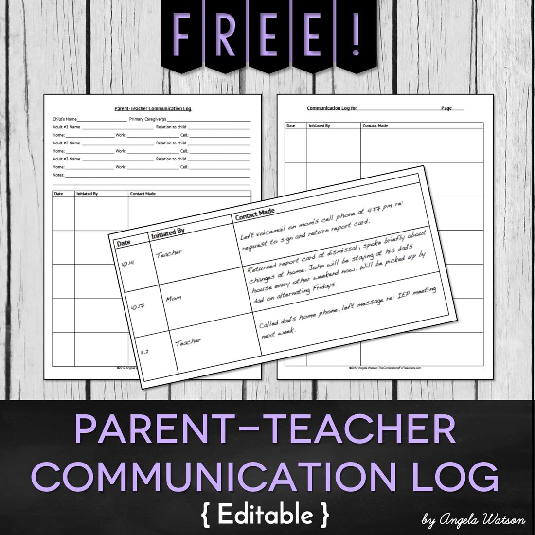 FREE Parent-Teacher Communication Log: Forms for Documenting Phone Cal ...