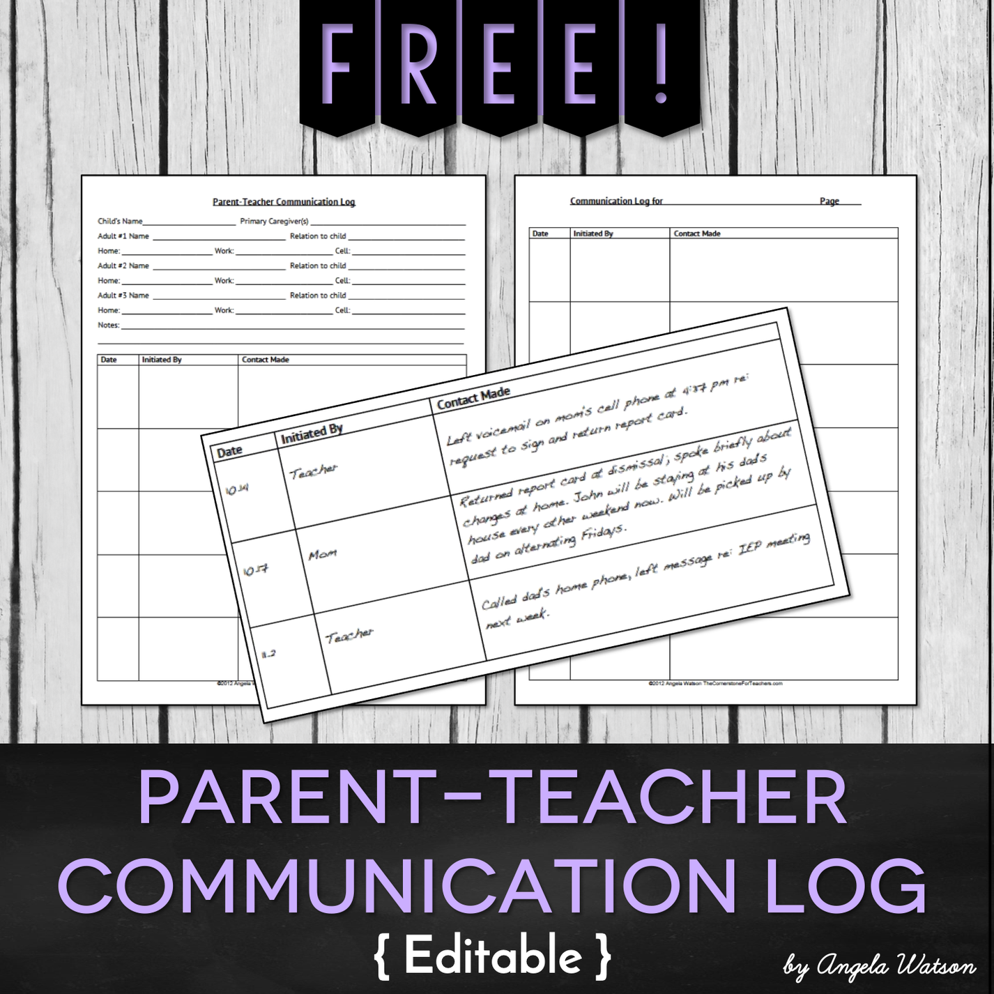 FREE Parent-Teacher Communication Log: Forms for Documenting Phone Cal ...