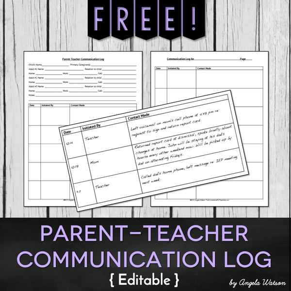 FREE Parent-Teacher Communication Log: Forms for Documenting Phone Cal ...