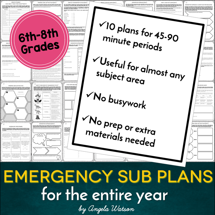 Middle School Sub Plans: EVERYTHING you need for 10 days of absences ...